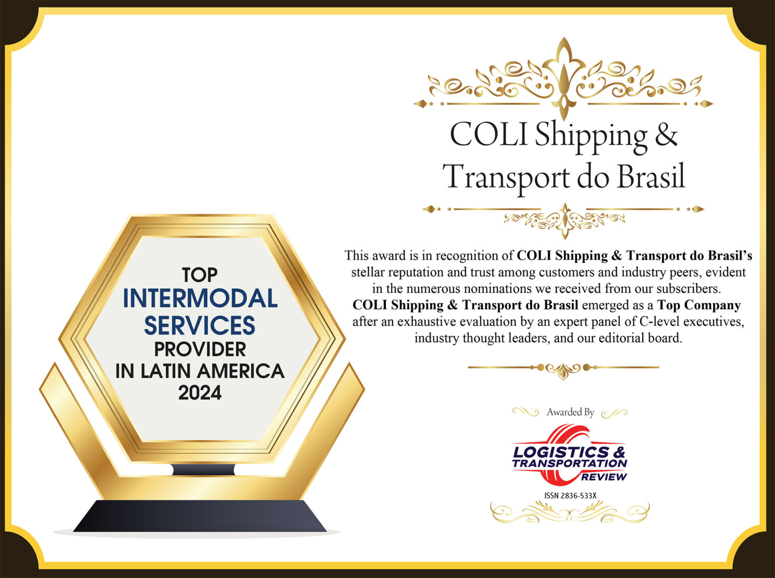 COLI Brasil awarded intermodal services award - COLI Group